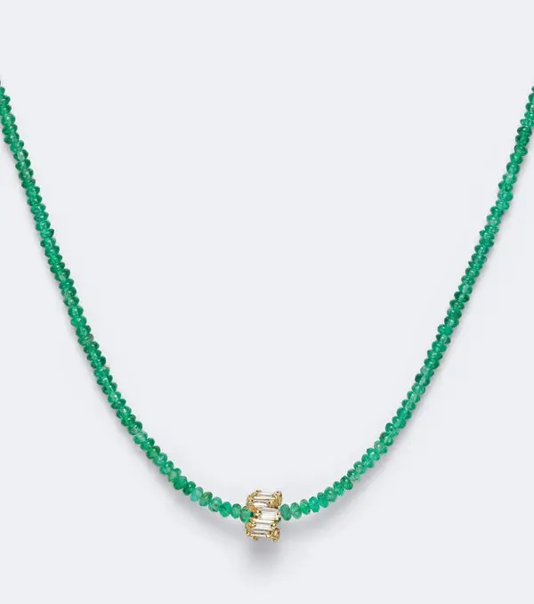 SUZANNE KALAN Infinite 18kt Gold Beaded Necklace With Emeralds And Diamonds