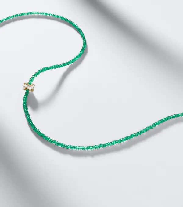 SUZANNE KALAN Infinite 18kt Gold Beaded Necklace With Emeralds And Diamonds