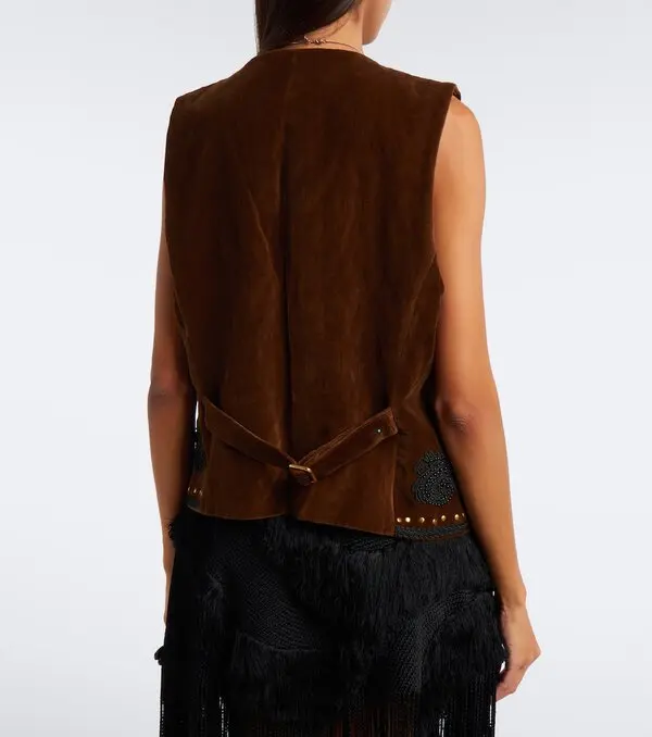 XU ZHI Embroidered Cotton-blend Velvet Vest
