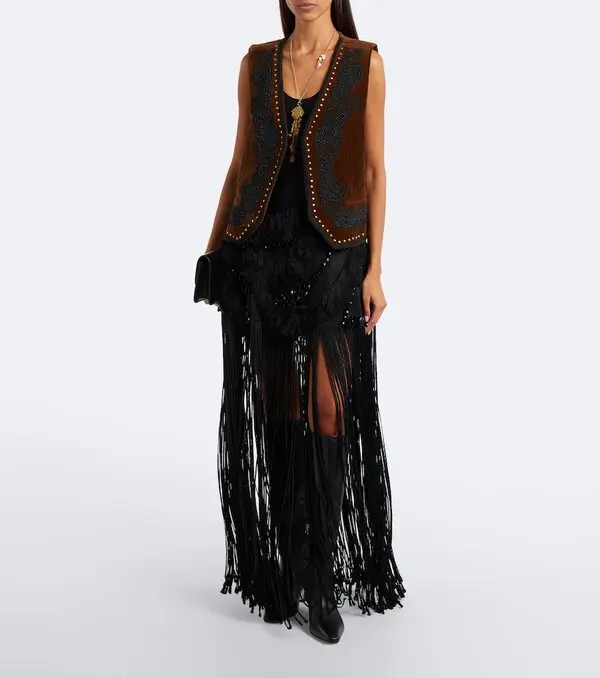 XU ZHI Embroidered Cotton-blend Velvet Vest