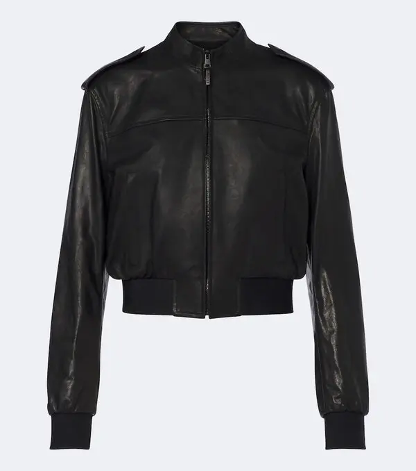 Gucci Cropped Leather Bomber Jacket - Black