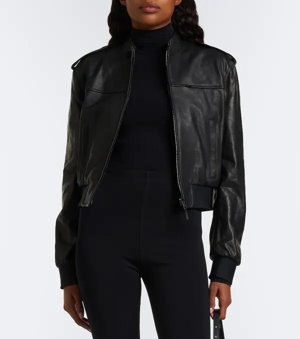 Gucci Cropped Leather Bomber Jacket
