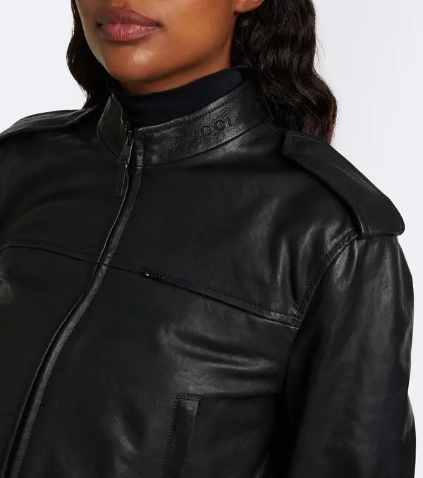 Gucci Cropped Leather Bomber Jacket