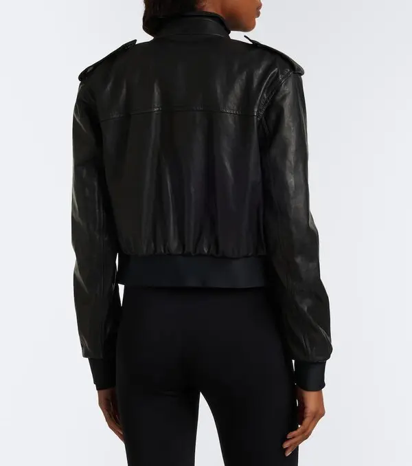 Gucci Cropped Leather Bomber Jacket