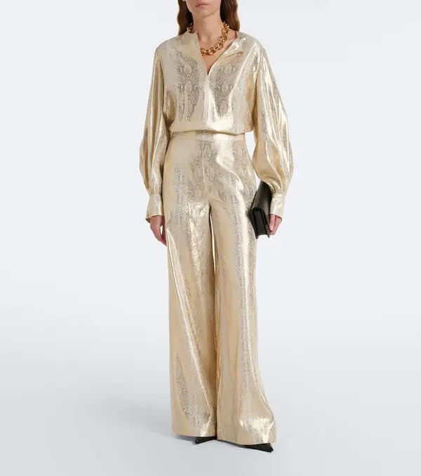 JOSEPH Selene Silk-blend Lamé Wide-leg Pants