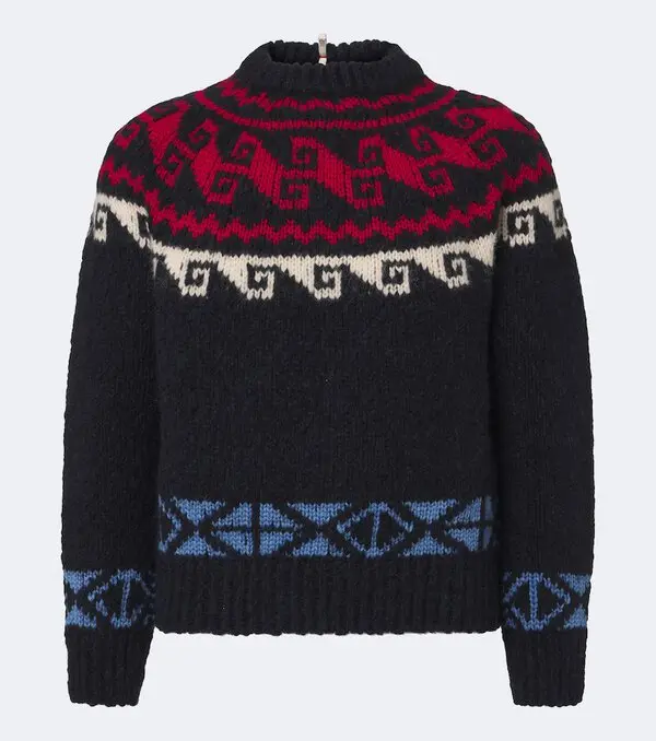Moncler Fair Isle Wool And Alpaca-blend Sweater - Blue