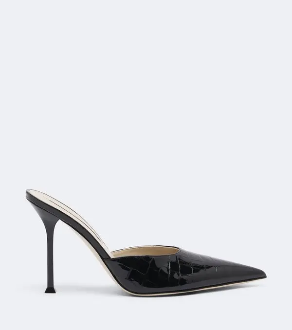 CHRISTEN Helix Croc-effect Patent Leather Mules