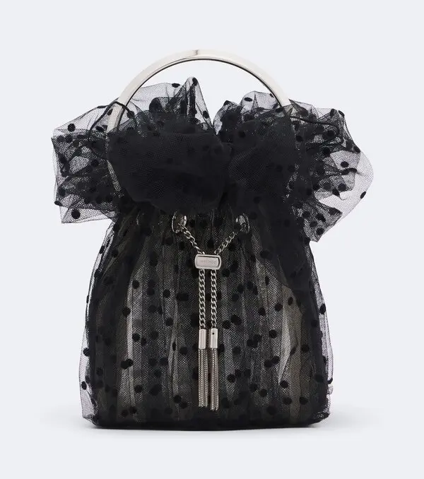 JIMMY CHOO Bon Bon Point D’esprit Bucket Bag - Black