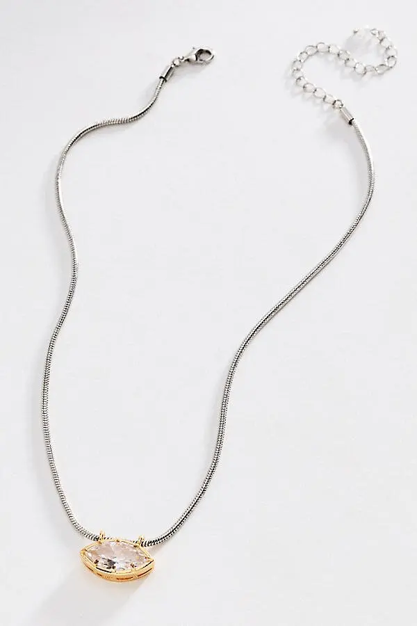Anthropologie Mixed Metal Crystal Pendant Necklace - Silver
