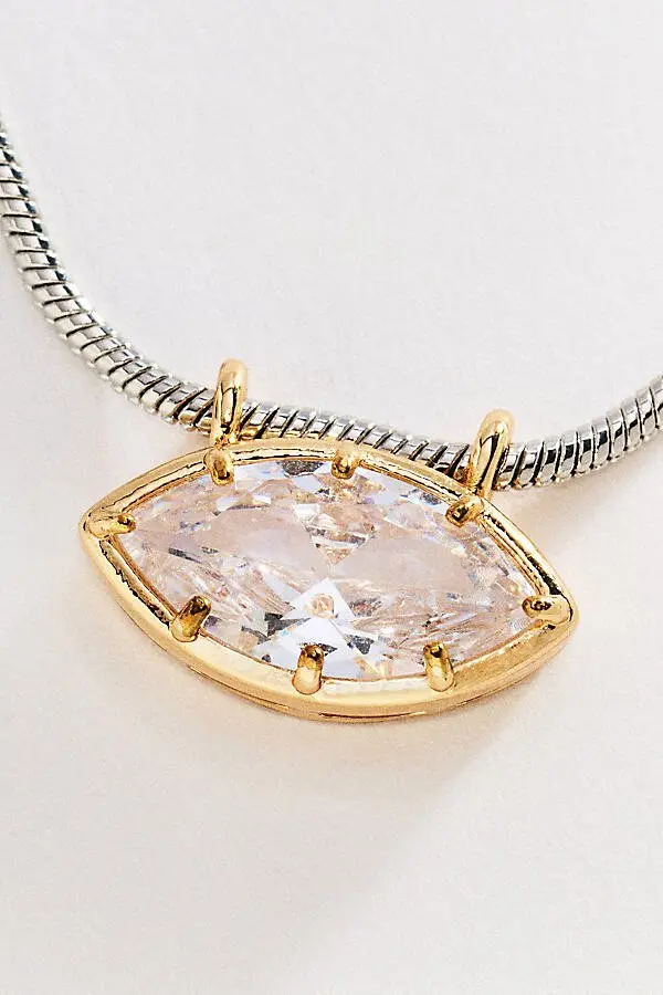 Anthropologie Mixed Metal Crystal Pendant Necklace - Silver