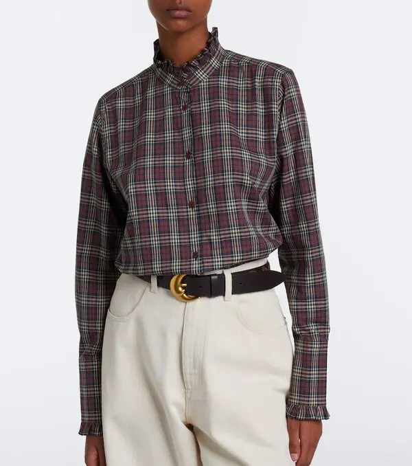 NILI LOTAN Elio Ruffled Checked Cotton Shirt