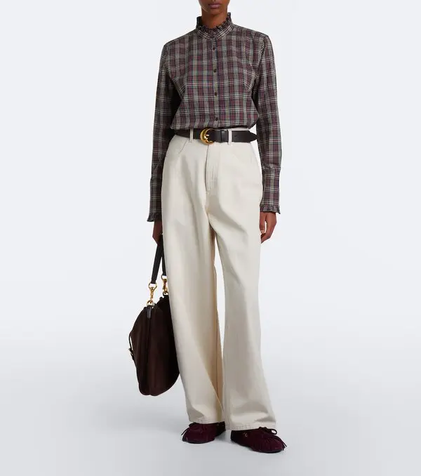 NILI LOTAN Elio Ruffled Checked Cotton Shirt