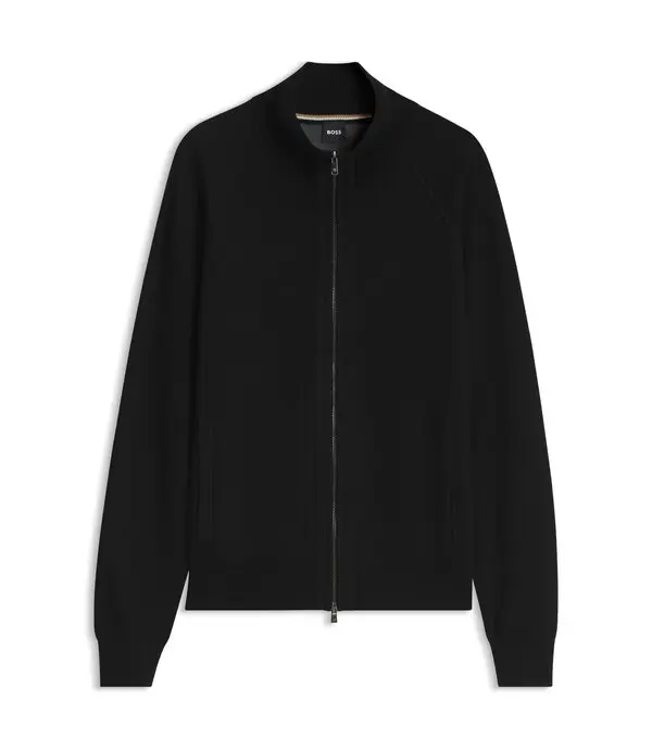BOSS Zippered Cardigan Crafted From Virgin Wool