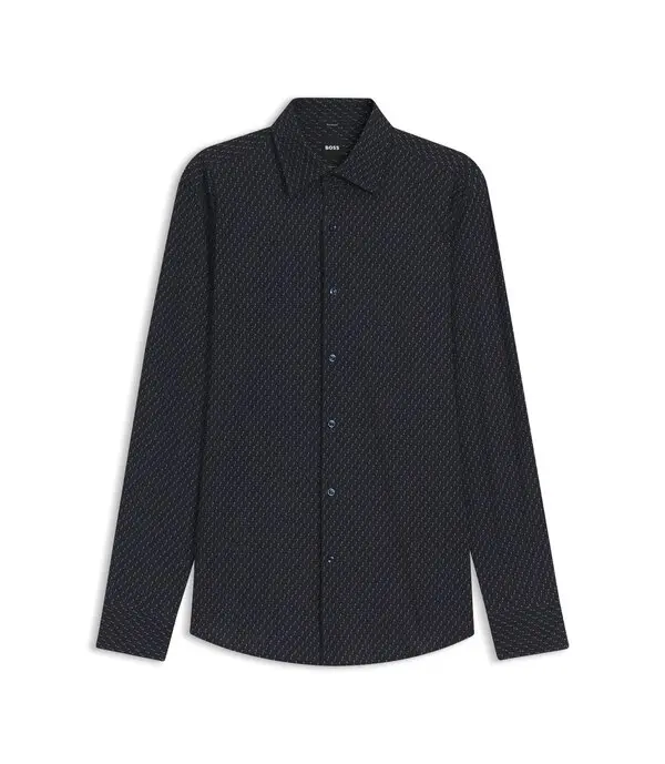 BOSS Printed Slim-fit Shirt In Performance-stretch Jersey - Dark Blue