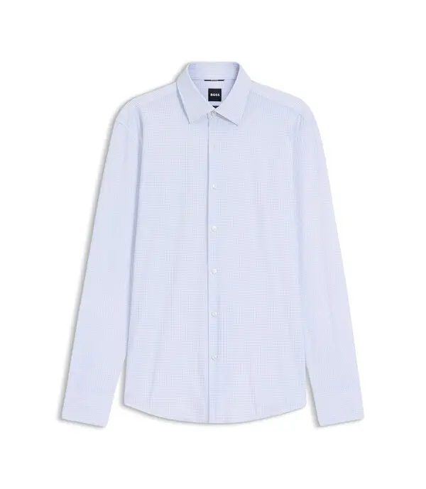 BOSS Printed Slim-fit Shirt In Performance-stretch Jersey - Light Blue