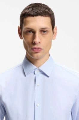 BOSS Printed Slim-fit Shirt In Performance-stretch Jersey - Light Blue