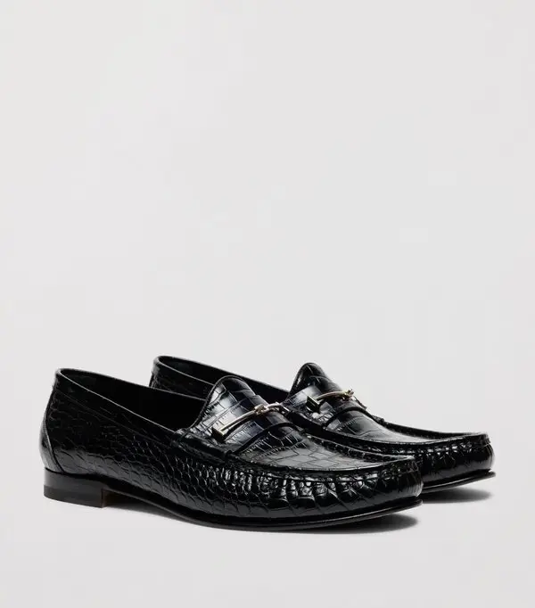 TOM FORD Calf Leather Croc-embossed Oscar Loafers