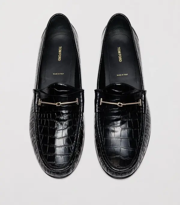 TOM FORD Calf Leather Croc-embossed Oscar Loafers