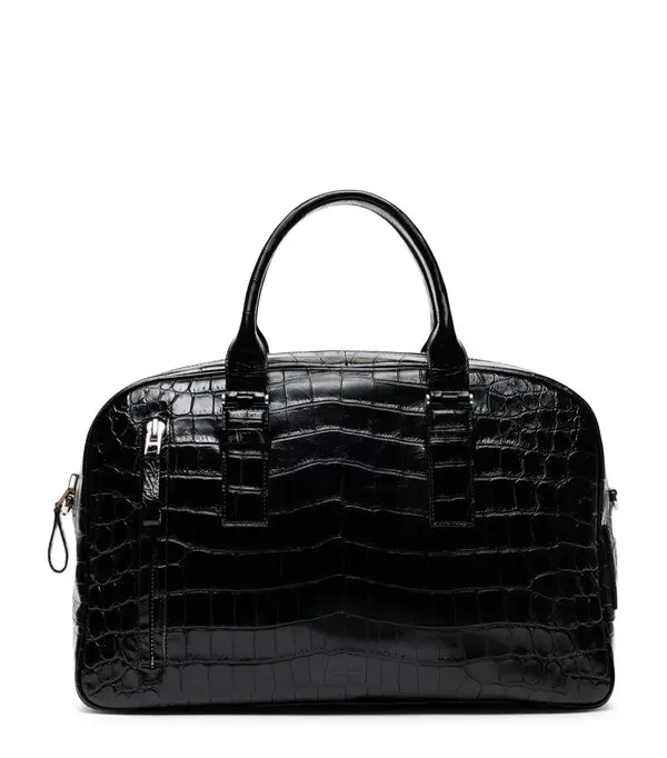 TOM FORD Large Calfskin Croc-embossed Victor Shoulder Bag - Black