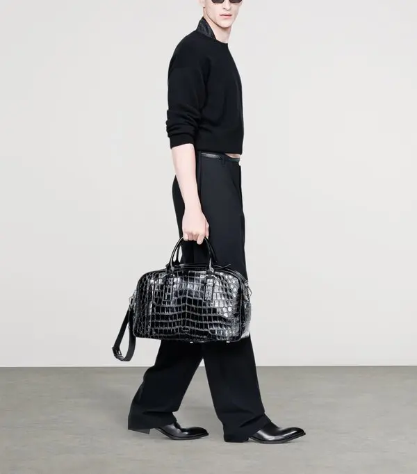 TOM FORD Large Calfskin Croc-embossed Victor Shoulder Bag