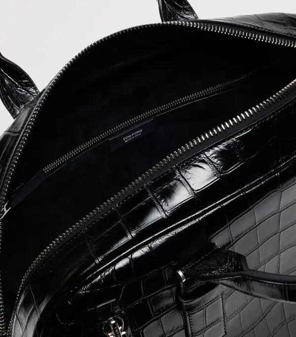 TOM FORD Large Calfskin Croc-embossed Victor Shoulder Bag
