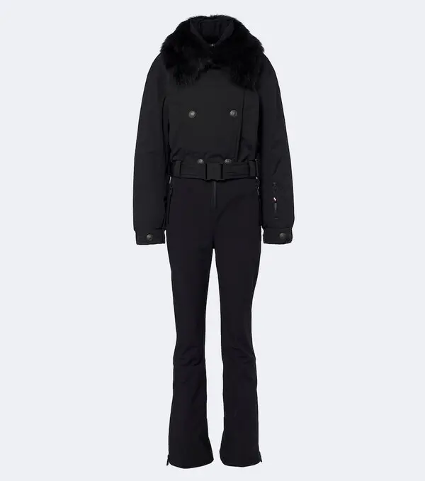 Moncler Belted Shearling-trimmed Ski Suit - Black