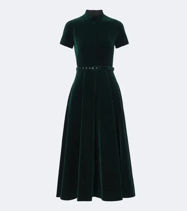 EMILIA WICKSTEAD Camilla Belted Cotton Velvet Midi Dress - Green