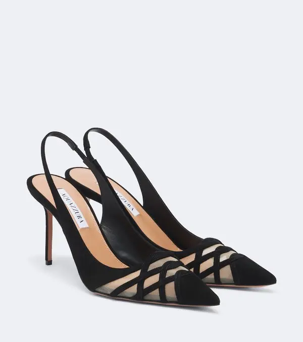 AQUAZZURA Perfect Match Suede Slingback Pumps - Black