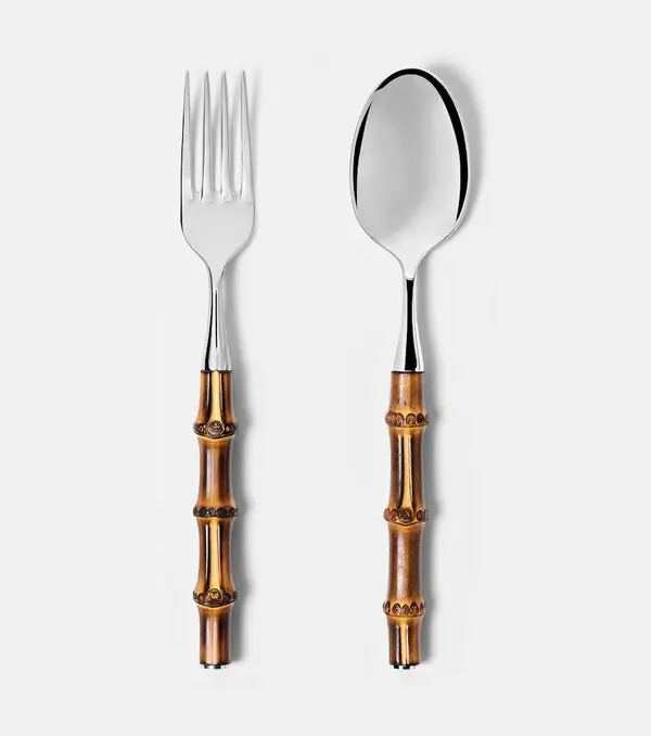 Gucci Bamboo Stainless Steel Fork And Spoon Set - Brown