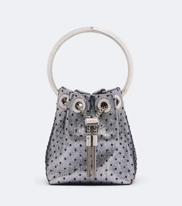 JIMMY CHOO Bon Bon Micro Polka-dot Bucket Bag - Silver
