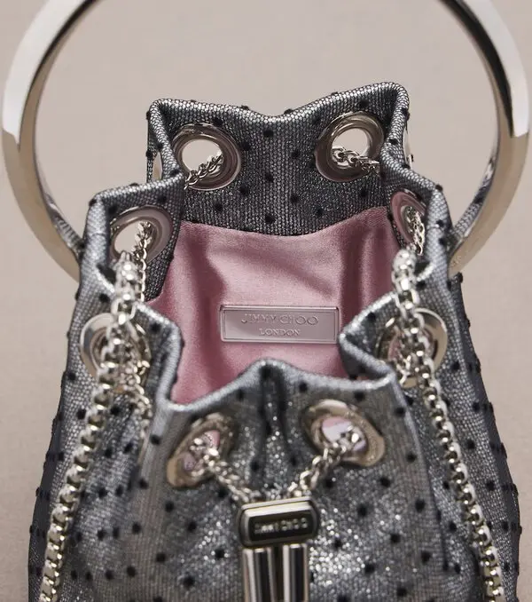 JIMMY CHOO Bon Bon Micro Polka-dot Bucket Bag