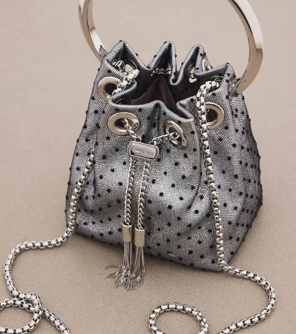 JIMMY CHOO Bon Bon Micro Polka-dot Bucket Bag
