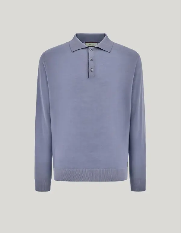 Canali Nuvola Air Force Blue Seamless Merino Wool Polo Shirt - Light Blue