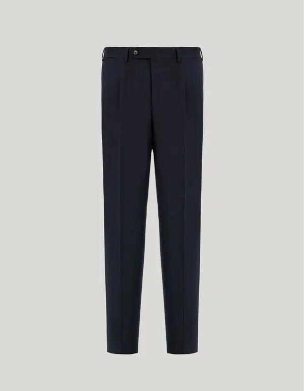 Canali Navy Impeccabile Wool Flannel Regular-fit Pants