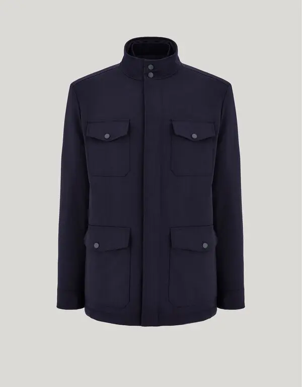 Canali Wool Jacket With Detachable Hood - Blue