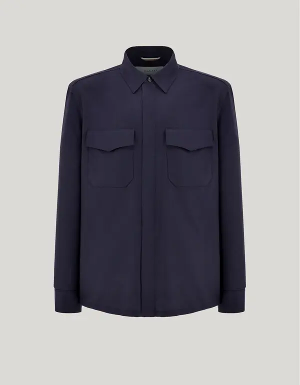 Canali Navy 160's Wool And Silk Relaxed-fit Overshirt