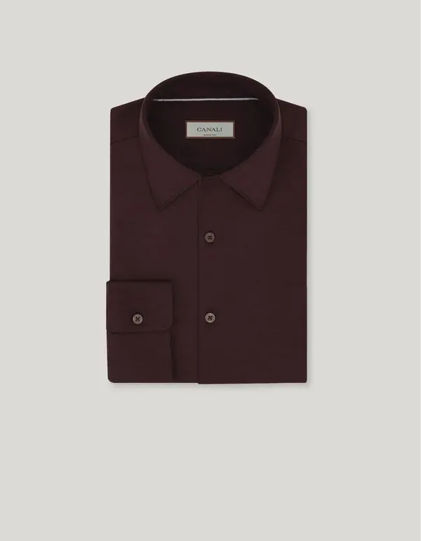 Canali Burgundy Impeccabile Jersey Wool Regular-fit Shirt