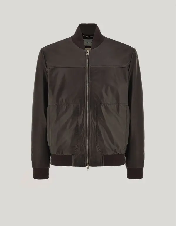 Canali Dark Nappa Leather Bomber Jacket