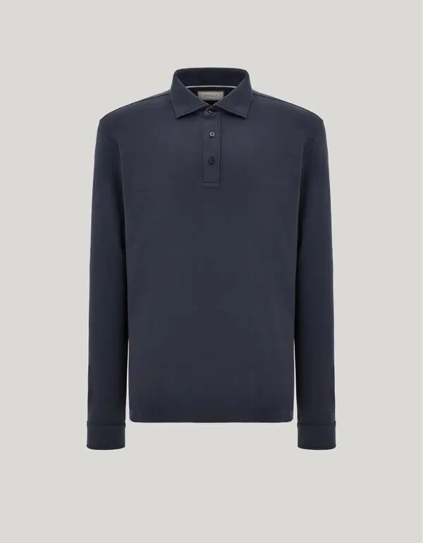 Canali Nuvola Navy Cotton Interlock Jersey Regular-fit Polo Shirt