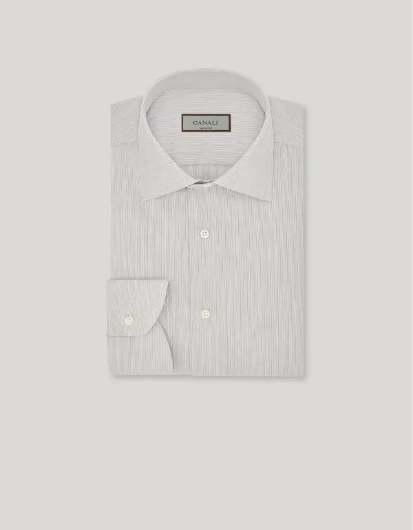 Canali White And Small Gray Stripes Cotton Regular-fit Dress Shirt