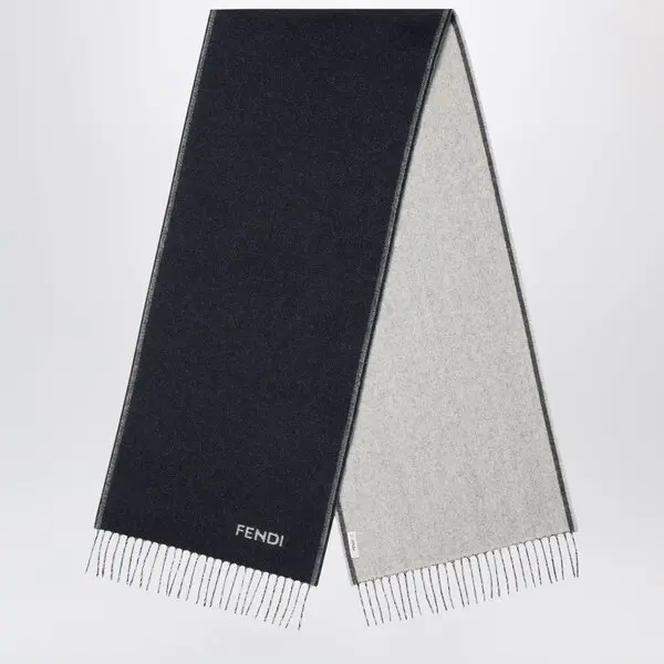 Fendi Double-sided Cashmere Scarf With Contrast Logo Fringe Trim