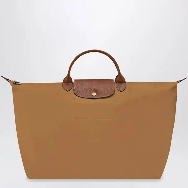 Longchamp Large Chamois Travel Bag With Leather Details - Brown