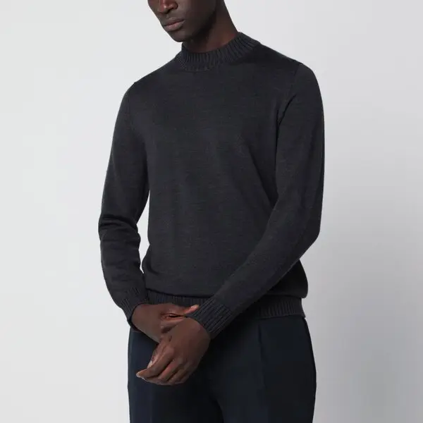 DRUMOHR Charcoal Wool Mini Ribbed Crewneck Sweater