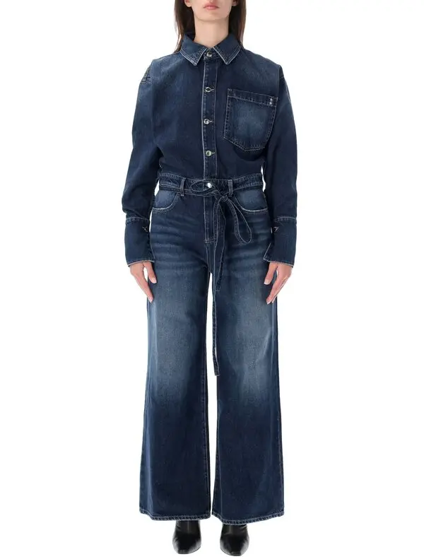 ICON DENIM LOS ANGELES Wide-leg Denim Jumpsuit With Belt - Mid Blue