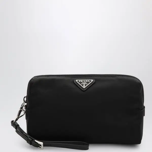 Prada Medium Re-nylon Mini Necessaire With Enamel Logo And Wrist Strap