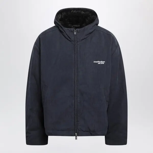 Acne Studios Waxed Hooded Jacket With Faux Fur Lining - Blue