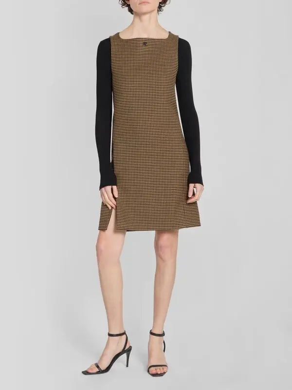 COURREGES Houndstooth Twill Slit Mini Dress