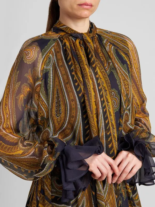 Etro Paisley Silk Tieneck Midi Dress