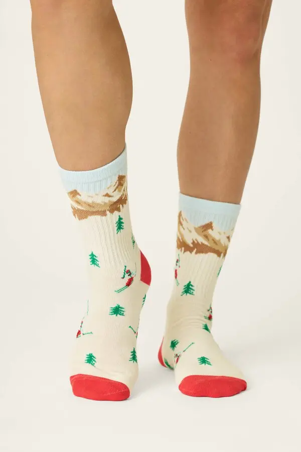 PJ Salvage Snowy Mountainscape Crew Socks