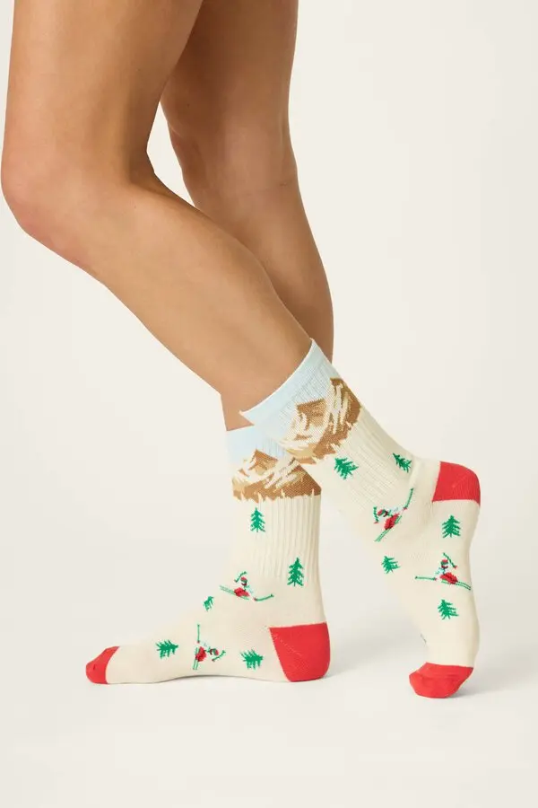 PJ Salvage Snowy Mountainscape Crew Socks